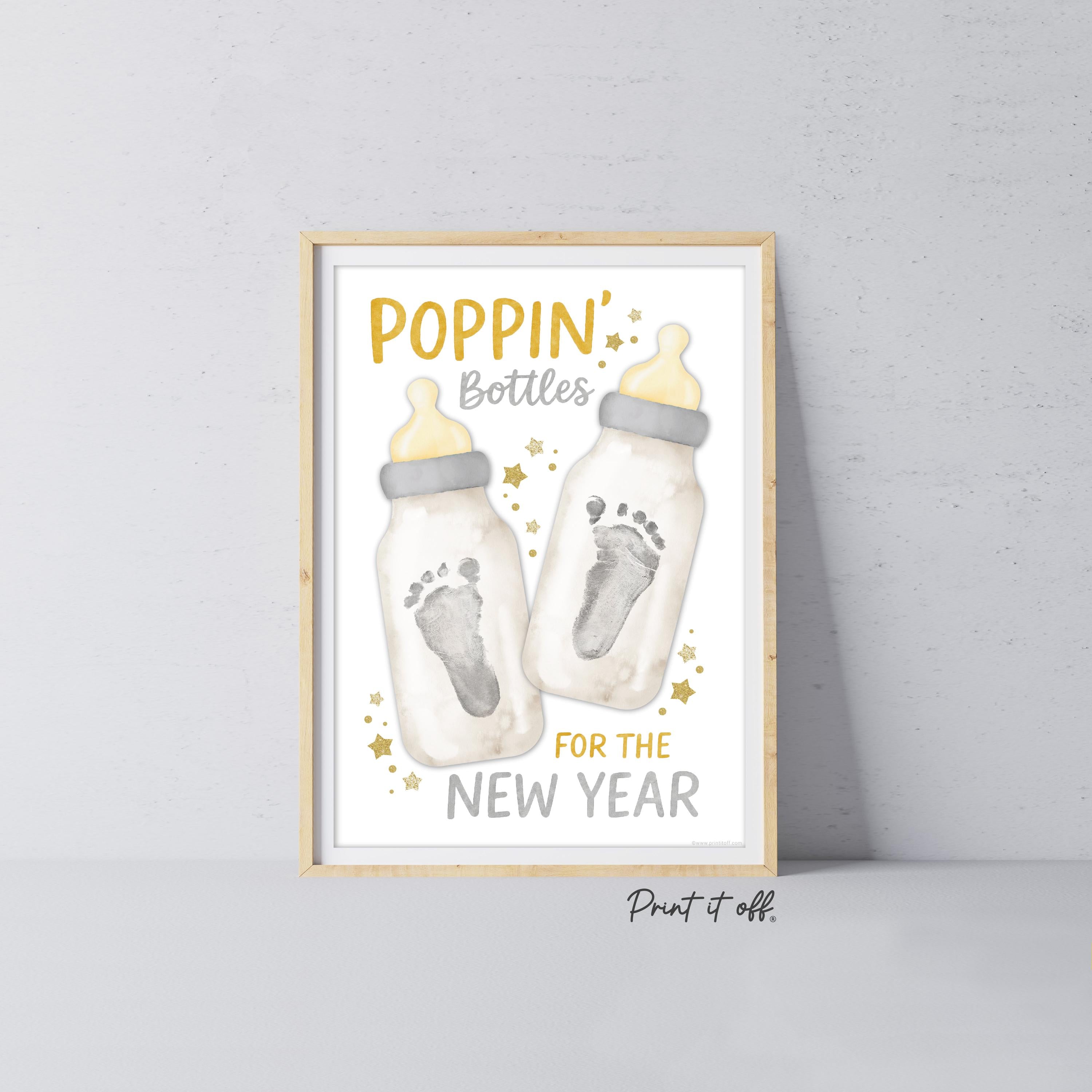 Poppin' Bottles New Year - Handprint Footprint Art Craft Printable Kee