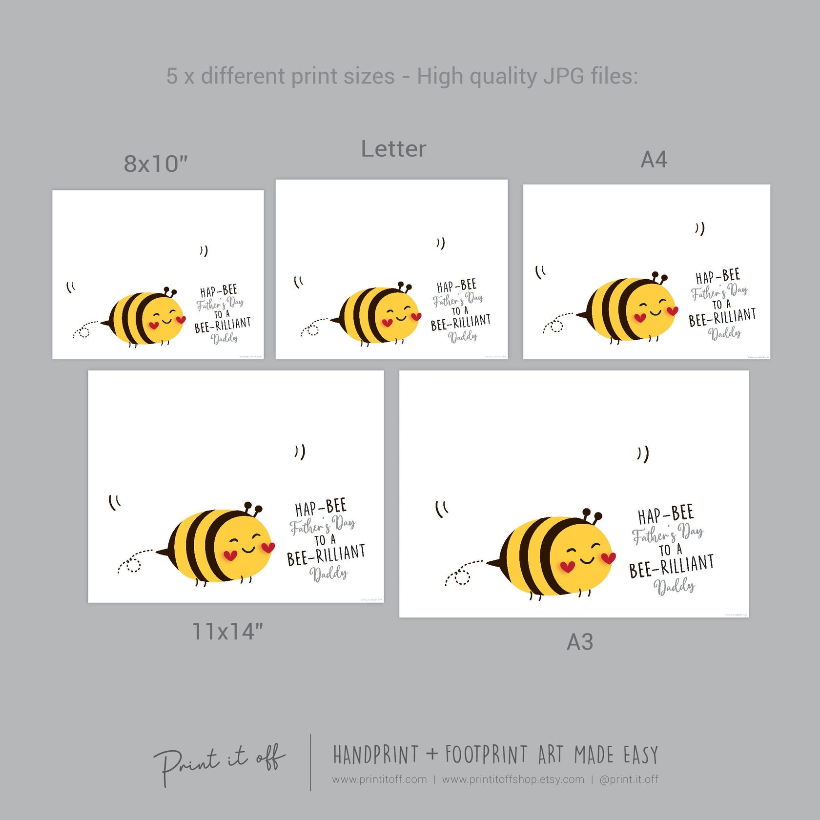 Bee Dad Father's Day - Handprint Art Craft Printable Keepsake Gift Tem