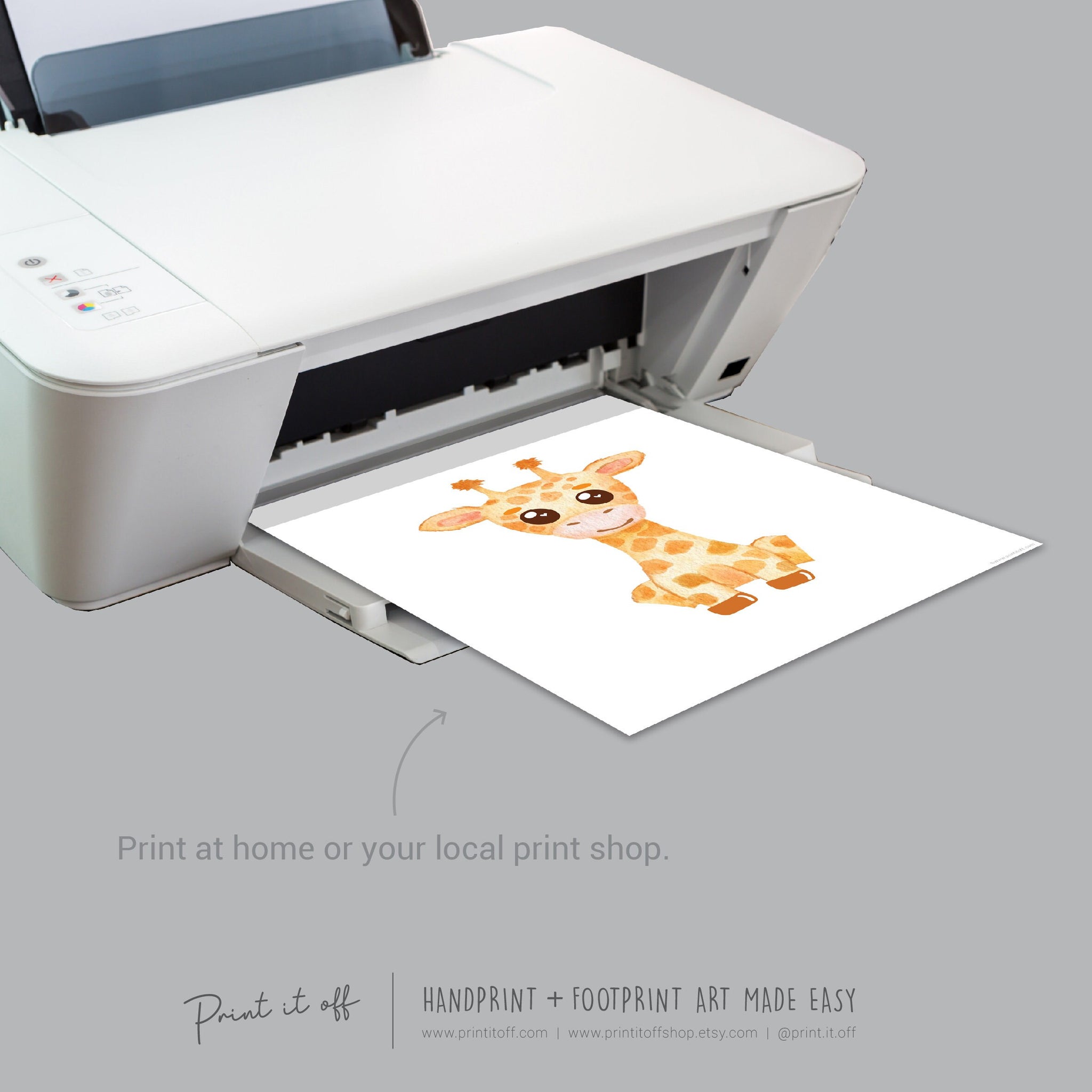 Giraffe Animal - Footprint Art Craft Printable Keepsake Gift Template