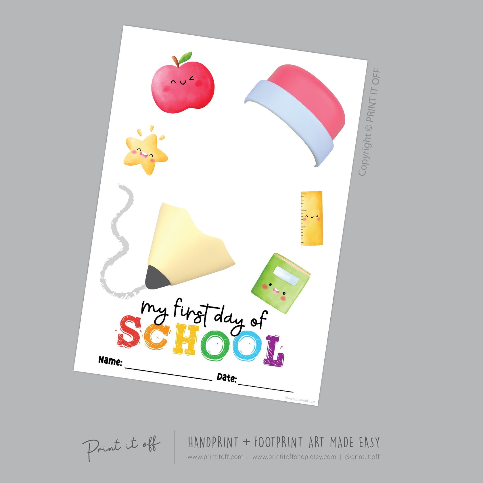 First Day School Pencil - Handprint Art Craft Printable Keepsake Gift