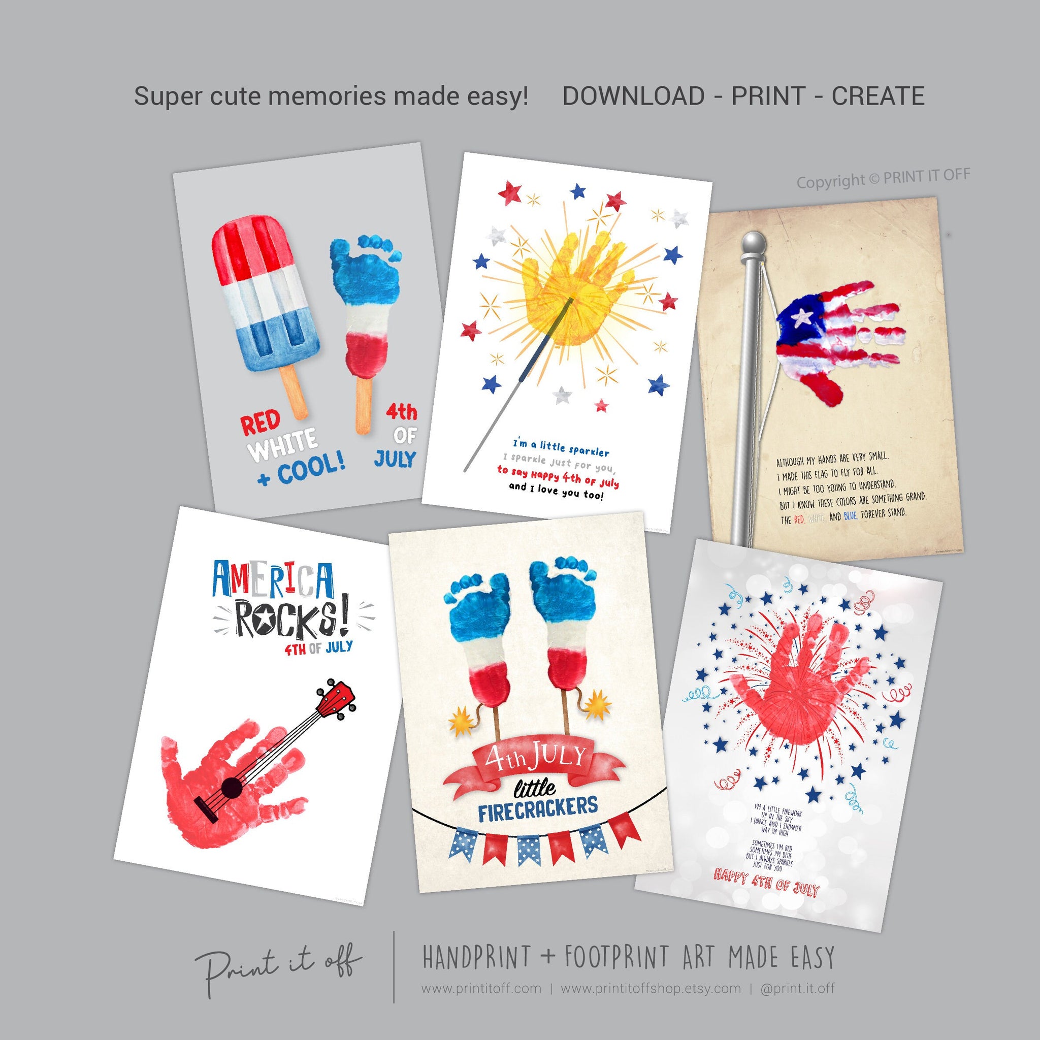 4th of July Handprint Footprint Art Craft / Independence Day USA Ameri ...