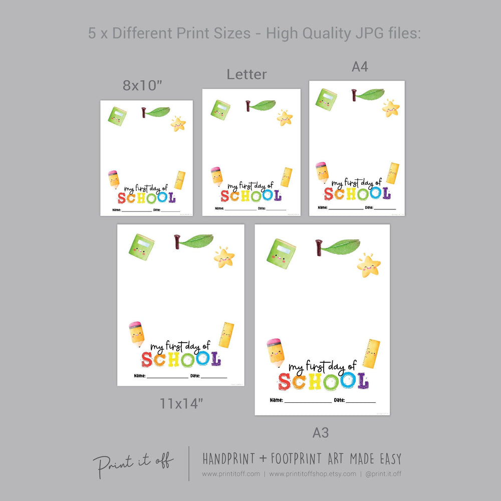 First Day School Apple - Handprint Art Craft Printable Keepsake Gift T