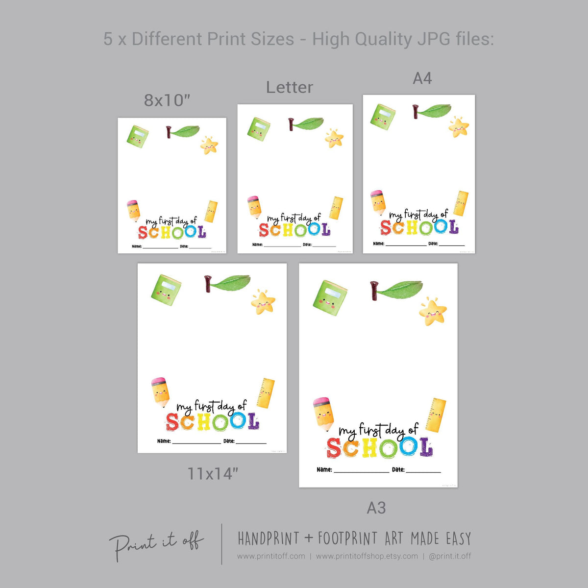 First Day School Apple - Handprint Art Craft Printable Keepsake Gift T