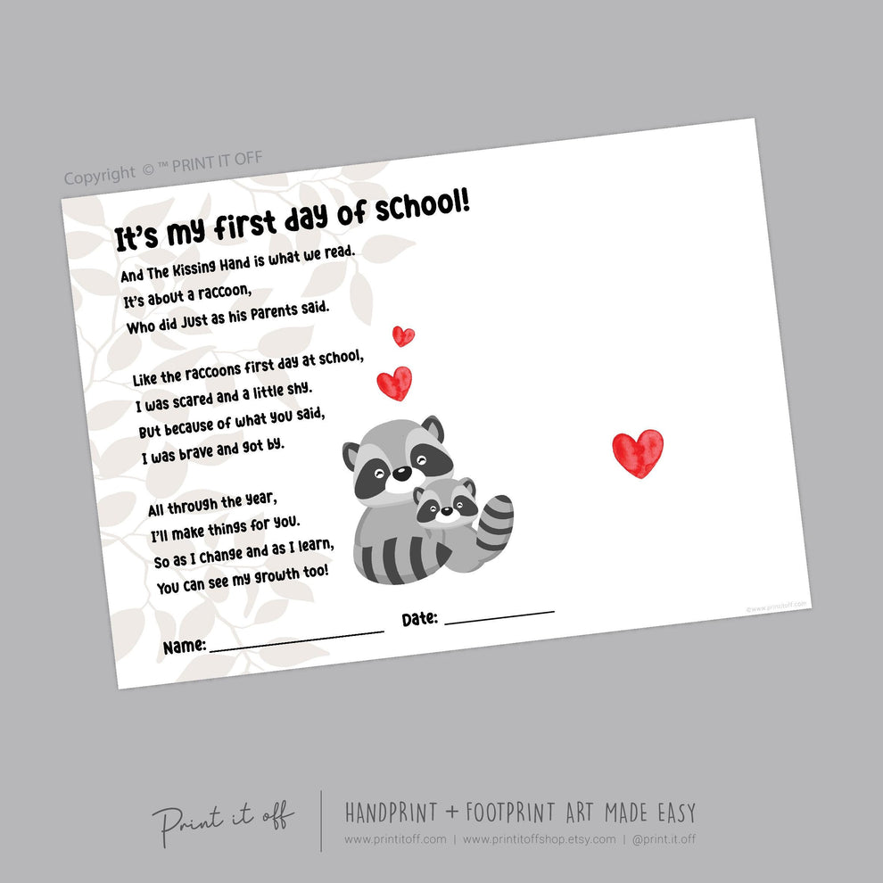 1st First Day School The Kissing Hand Raccoon / Kindergarten Pre-K / H ...