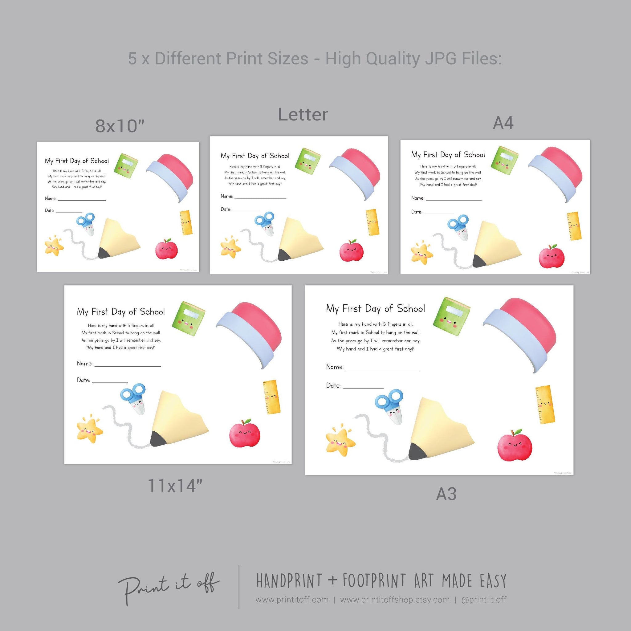 First Day School Pencil - Handprint Art Craft Printable Keepsake Gift