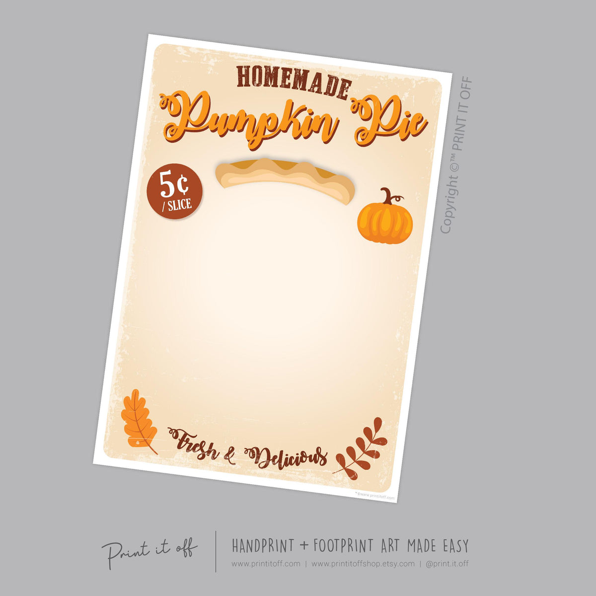 Pumpkin Pie - Footprint Art Craft Printable Keepsake Gift Template - P