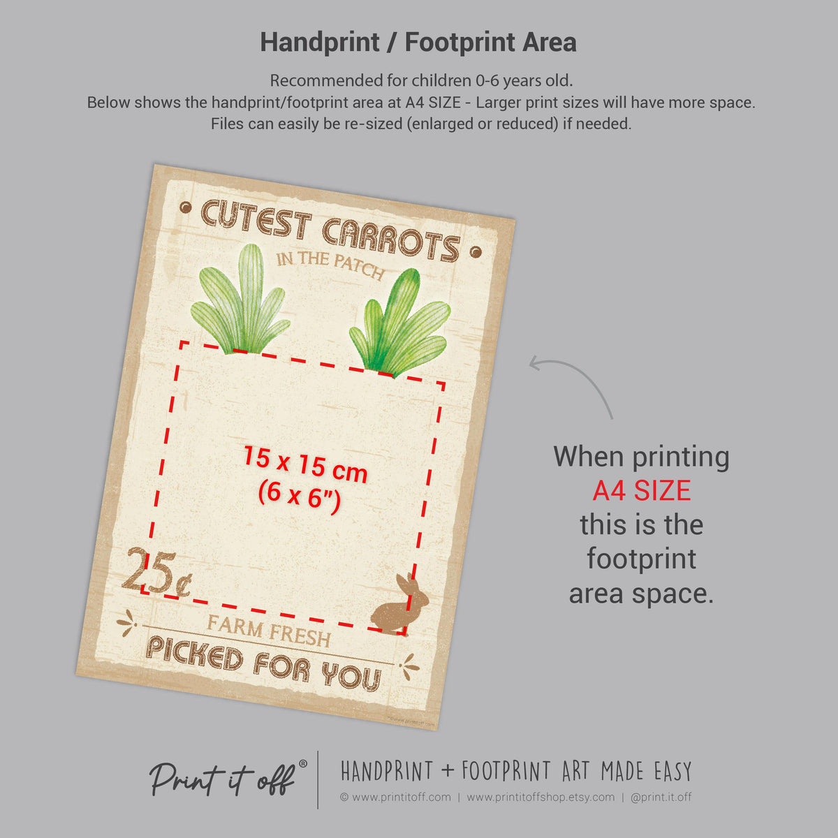 Cutest Carrots Easter - Footprint Art Craft Printable Keepsake Gift Te