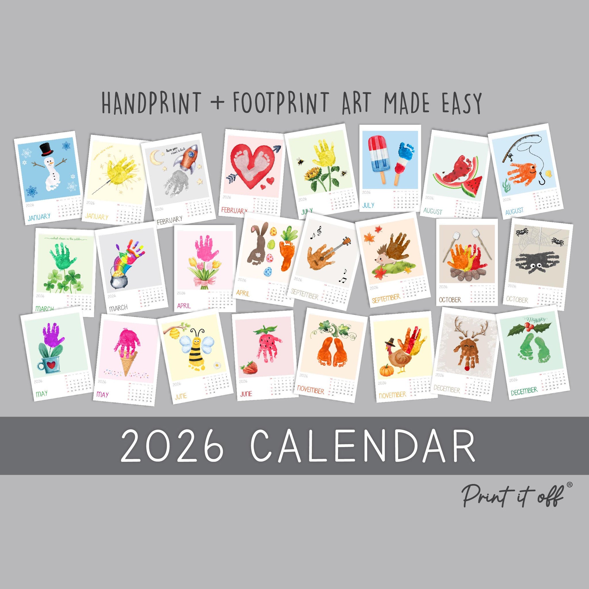 2026 Handprint Footprint Calendar Art Craft / DIY Gift Child Baby Kids