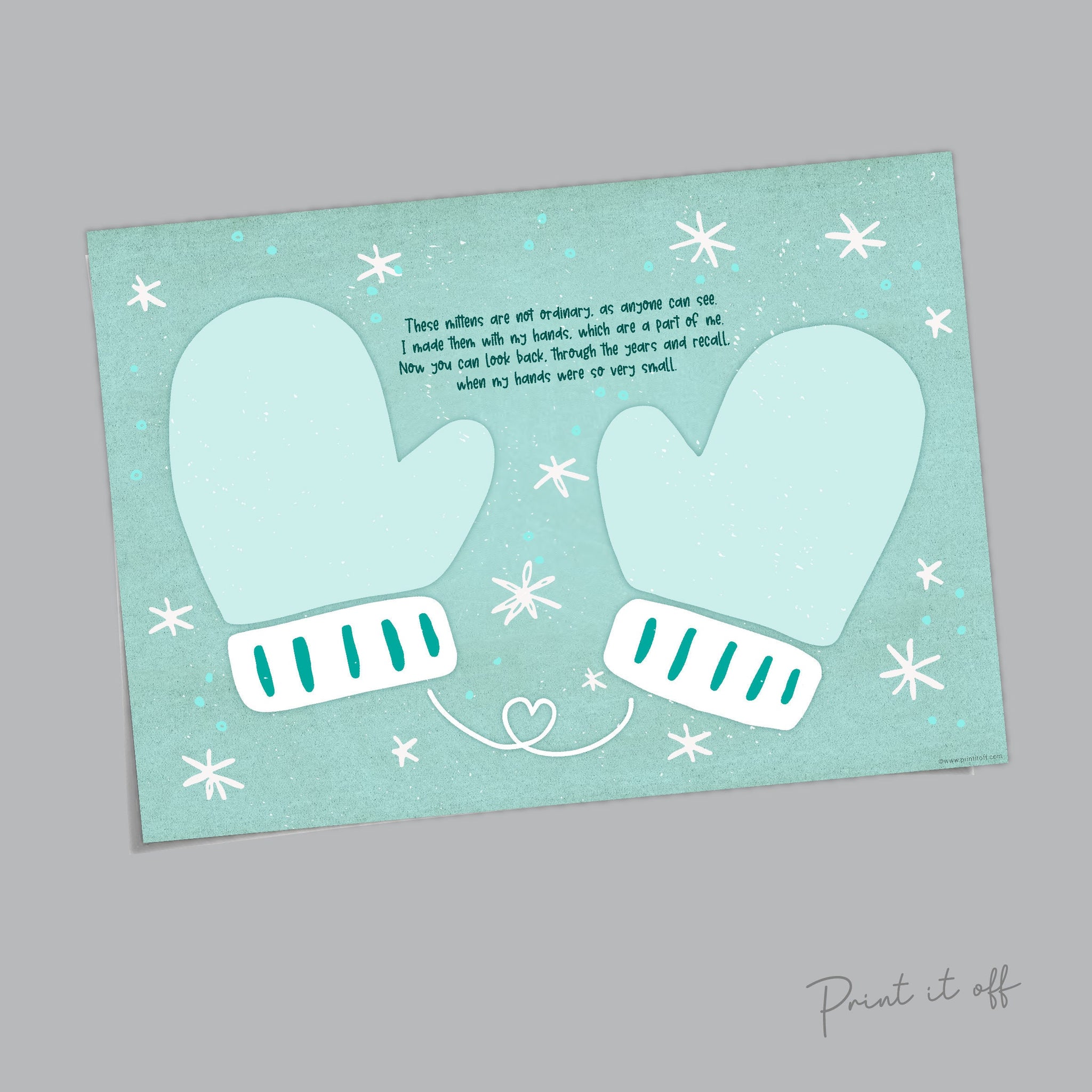 Mitten Poem Christmas - Handprint Art Craft Printable Keepsake Gift Te