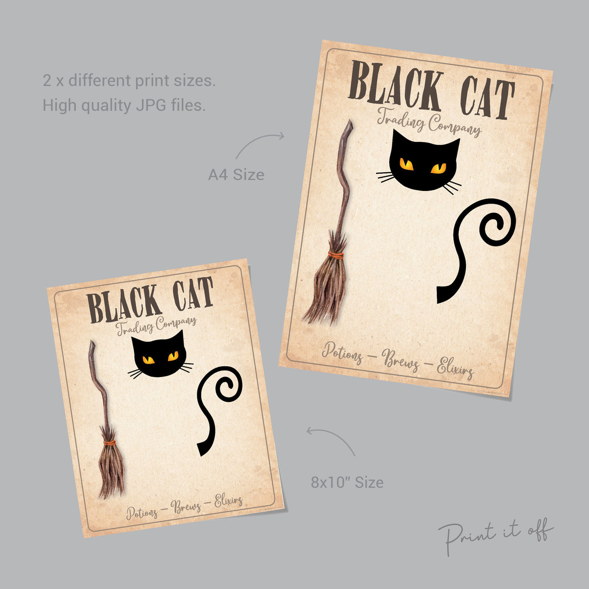 Black Cat Halloween Footprint Art Craft / Witch Broom Sign / Kids Todd