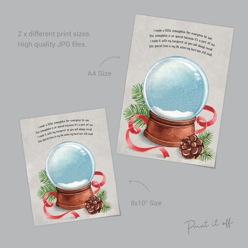 Snow Globe Christmas - Handprint Footprint Art Craft Printable Keepsak