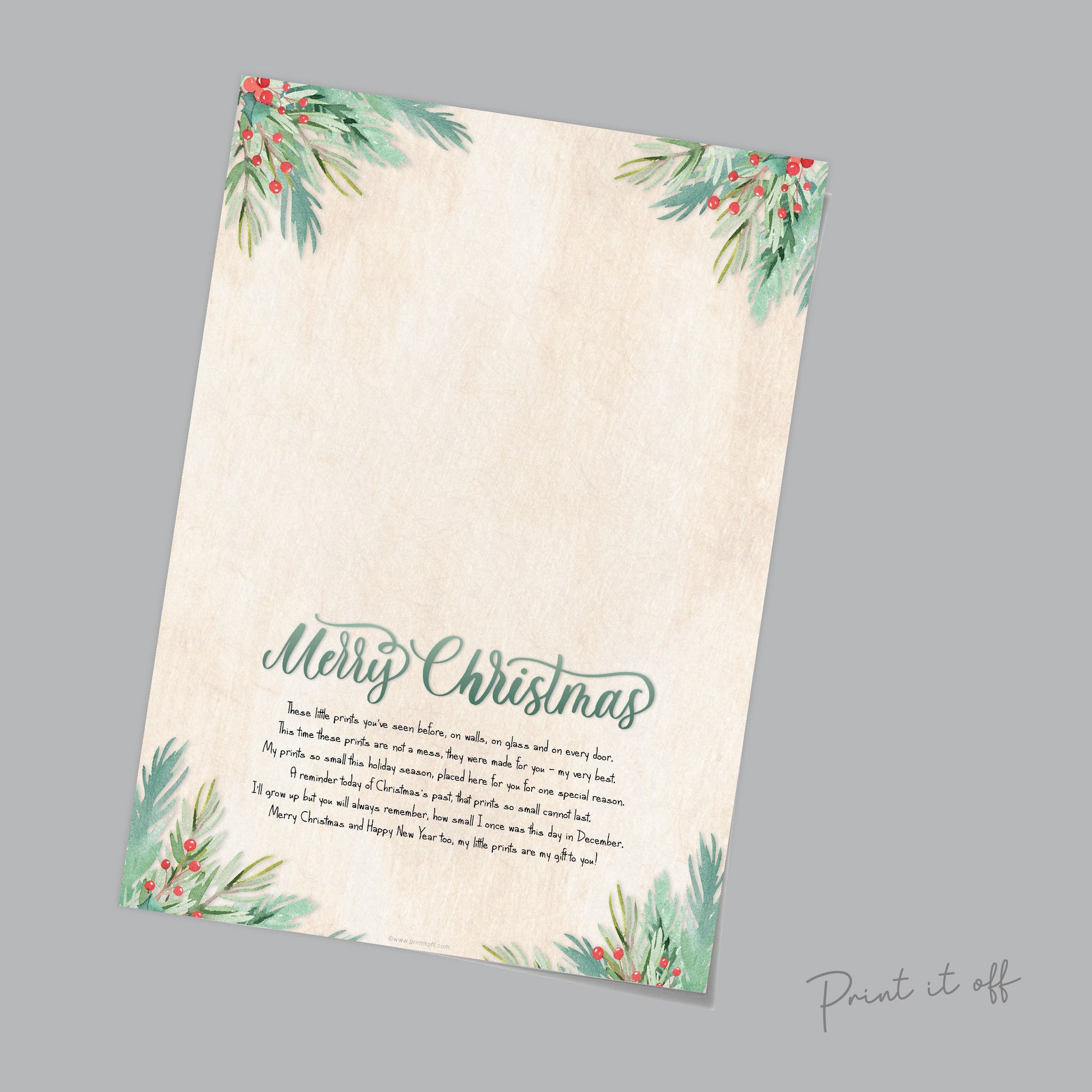 Christmas Gift Poem - Handprint Art Craft Printable Keepsake Gift Temp