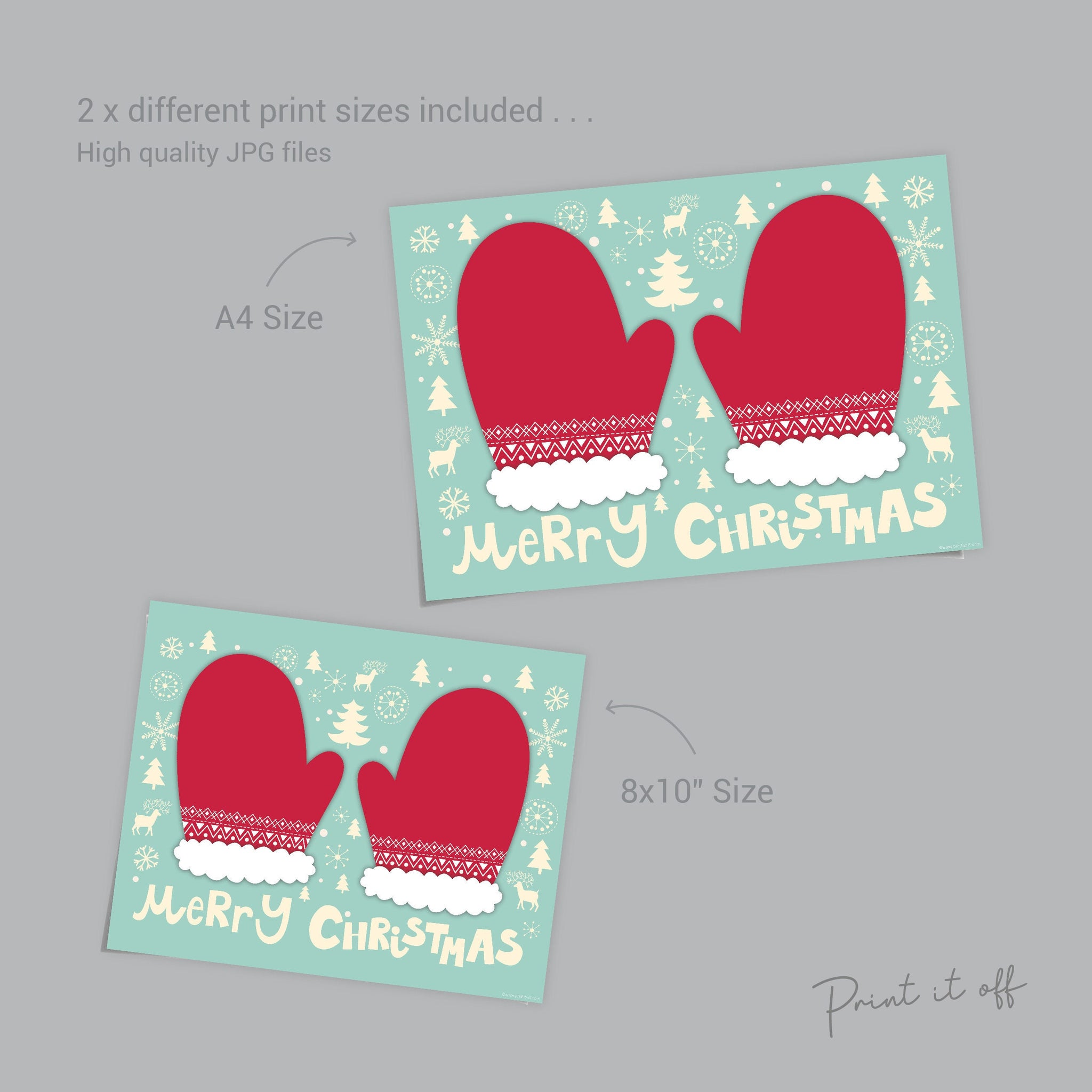 Mittens Christmas - Handprint Art Craft Printable Keepsake Gift Templa