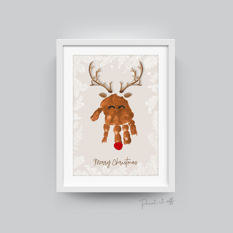 Reindeer Merry Christmas - Handprint Art Craft Printable Keepsake Gift