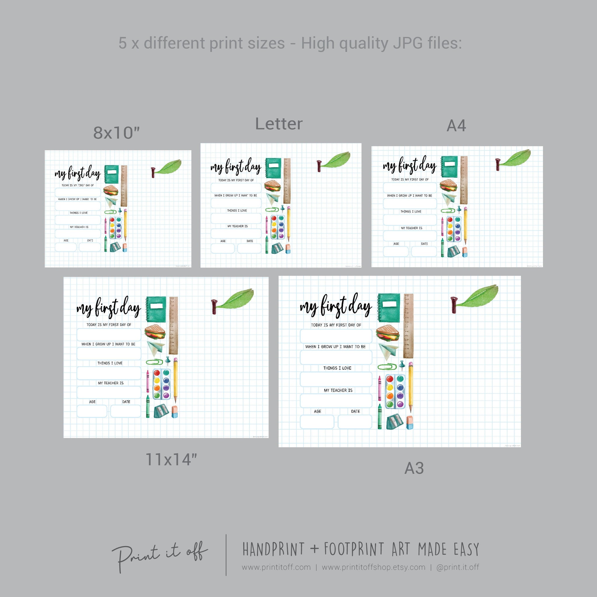 My 1st First Day School - Handprint Art Craft - PRINTABLE – PRINT IT OFF