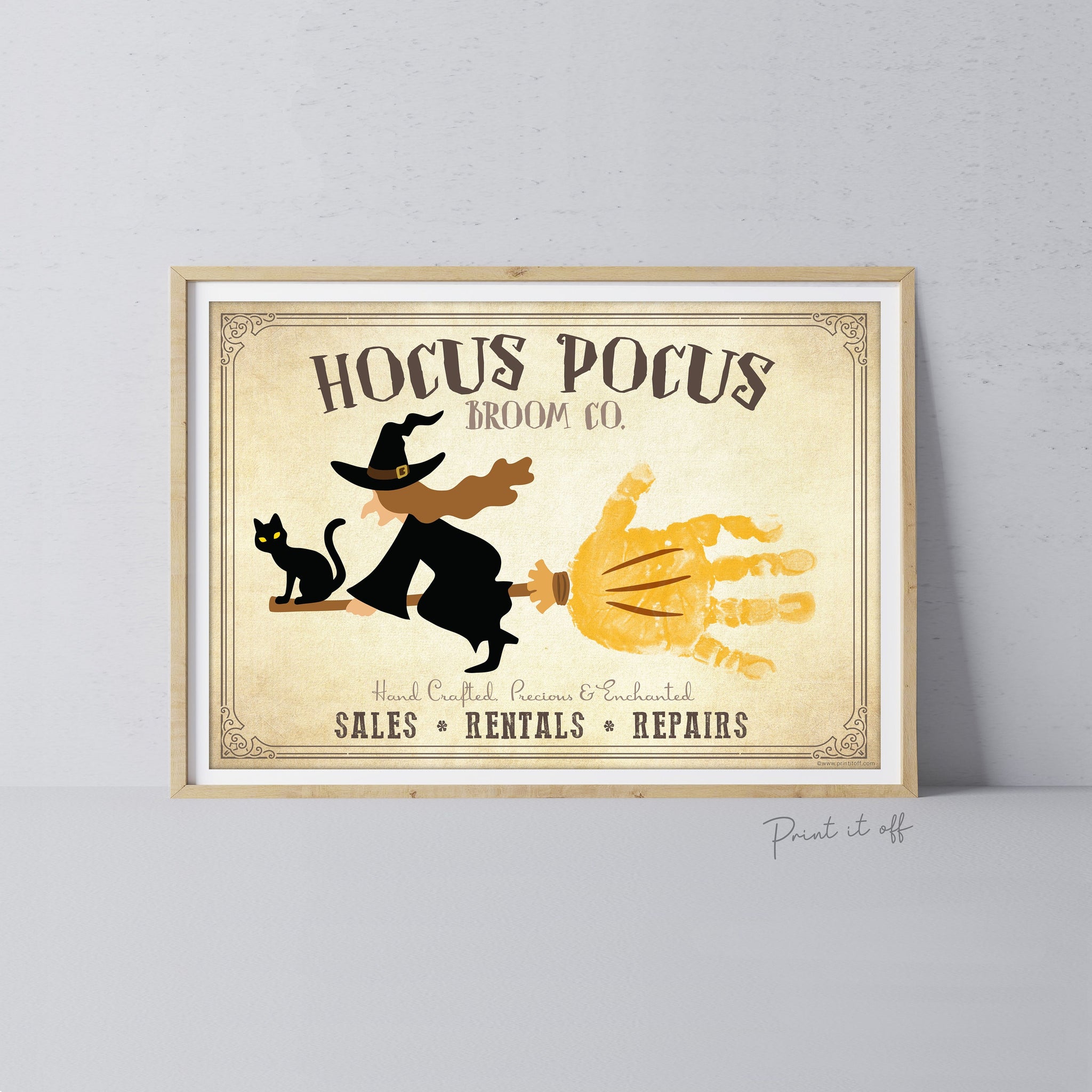 Hocus Pocus Handprint Art Craft / Witch Broom Stick Halloween Sign / K