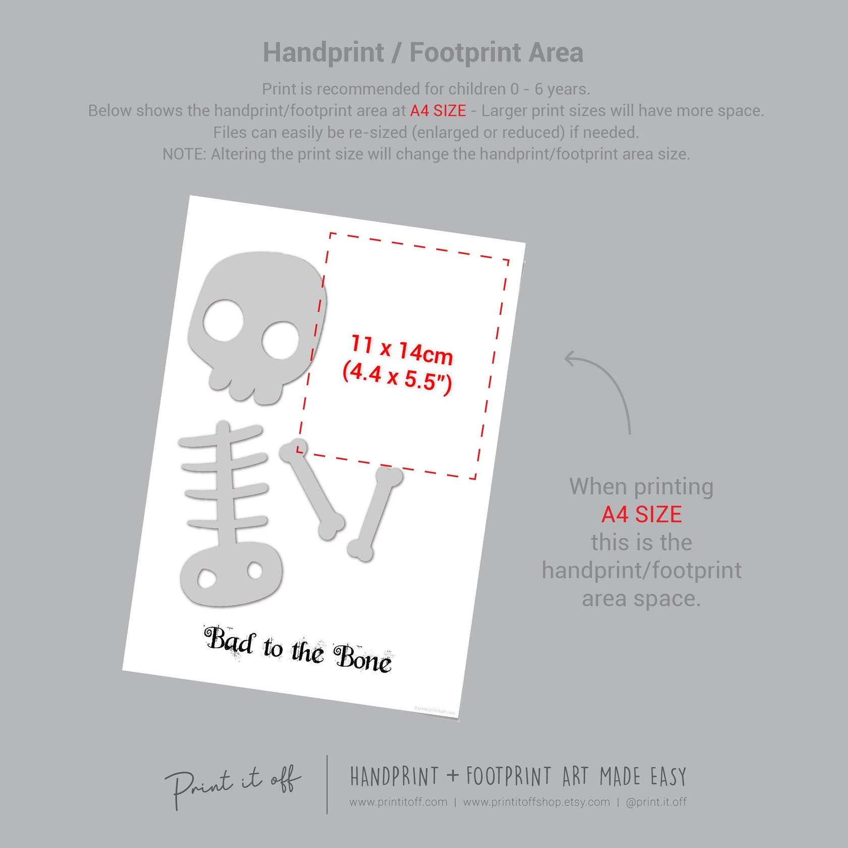 Bad to the Bone Skeleton Footprint Handprint Foot Hand Halloween Art C