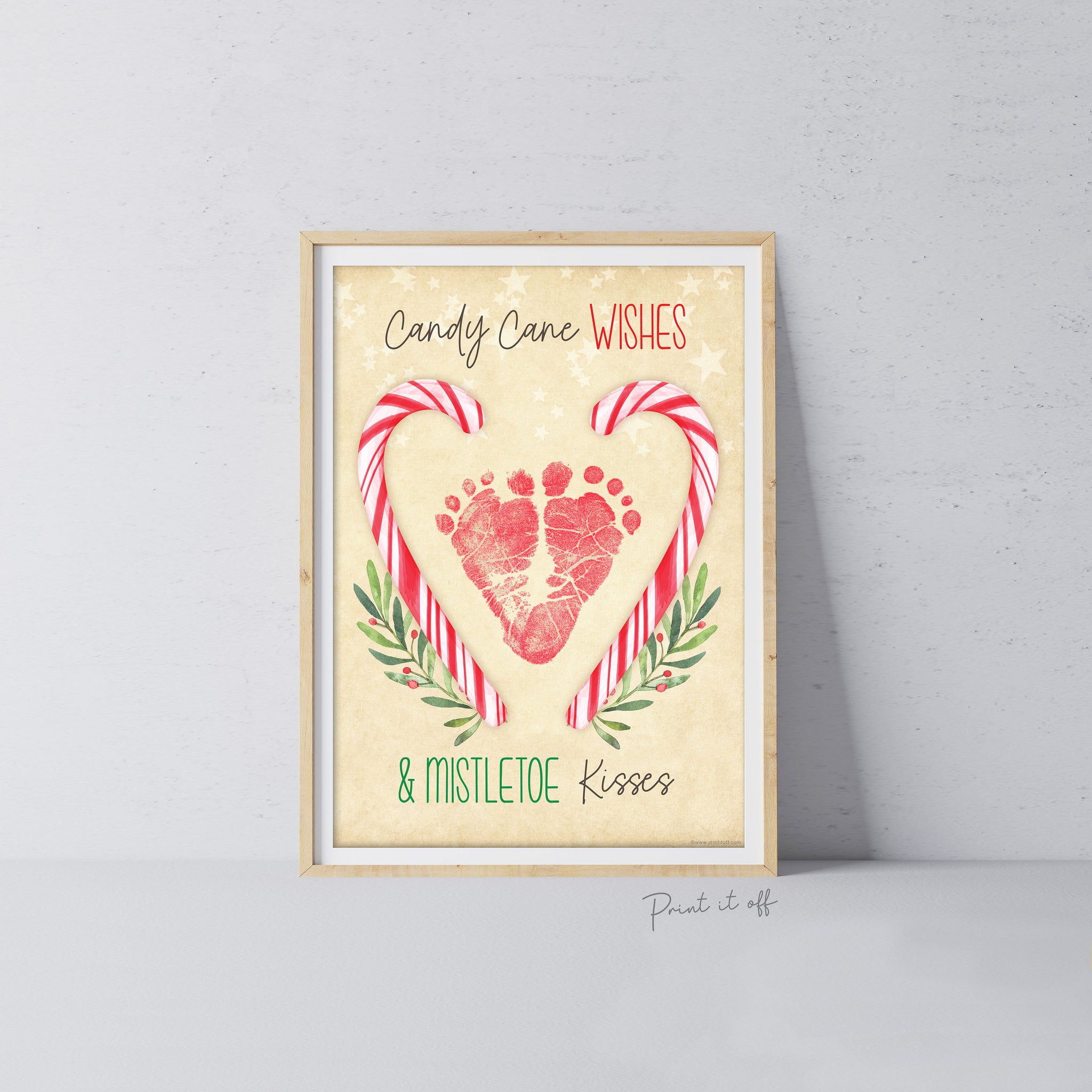 Candy Cane Wishes Christmas - Footprint Art Craft Printable Keepsake G