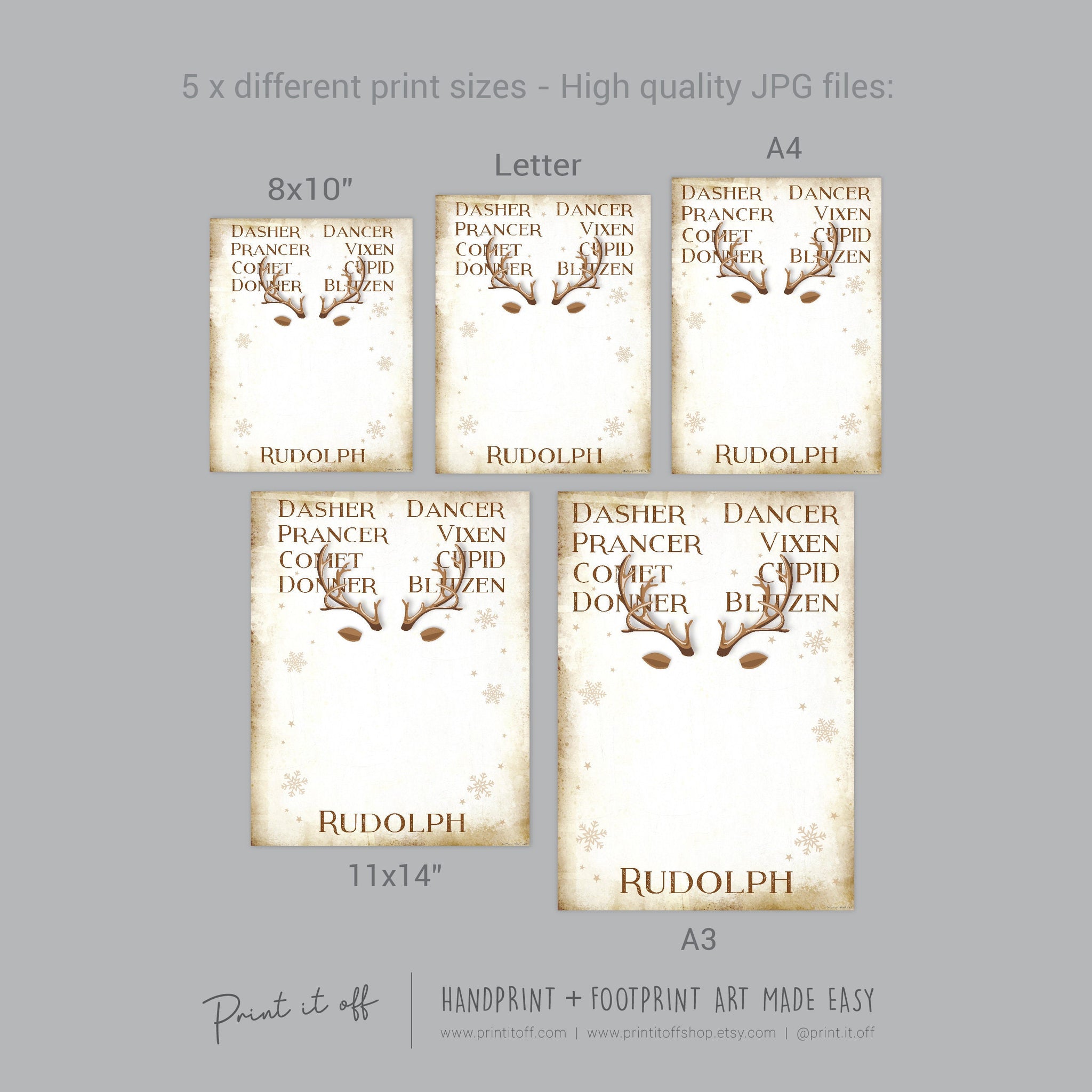 Reindeer Names Christmas - Handprint Art Craft Printable Keepsake Gift